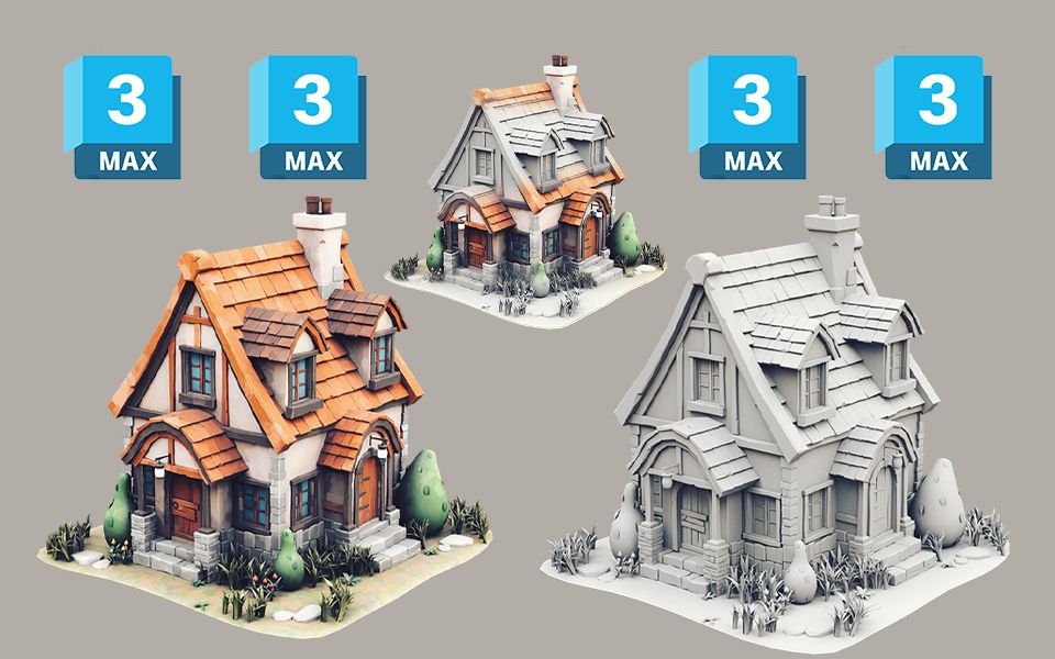 【3DMAX场景建模】次世代独栋别墅制作,3dmax新手场景建模教程