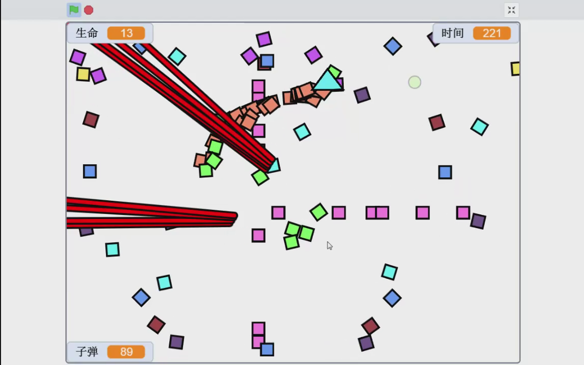 scratch自制类似东方的躲避弹幕类游戏【躲避正方形v1.3】