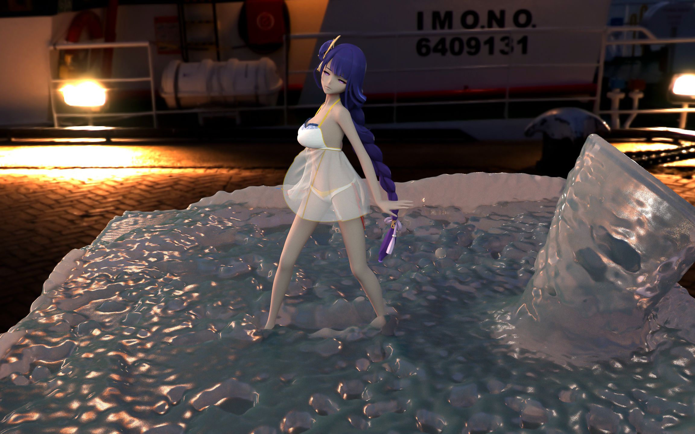 【C4D布料解算/流水测试】泳装雷神-恋爱循环