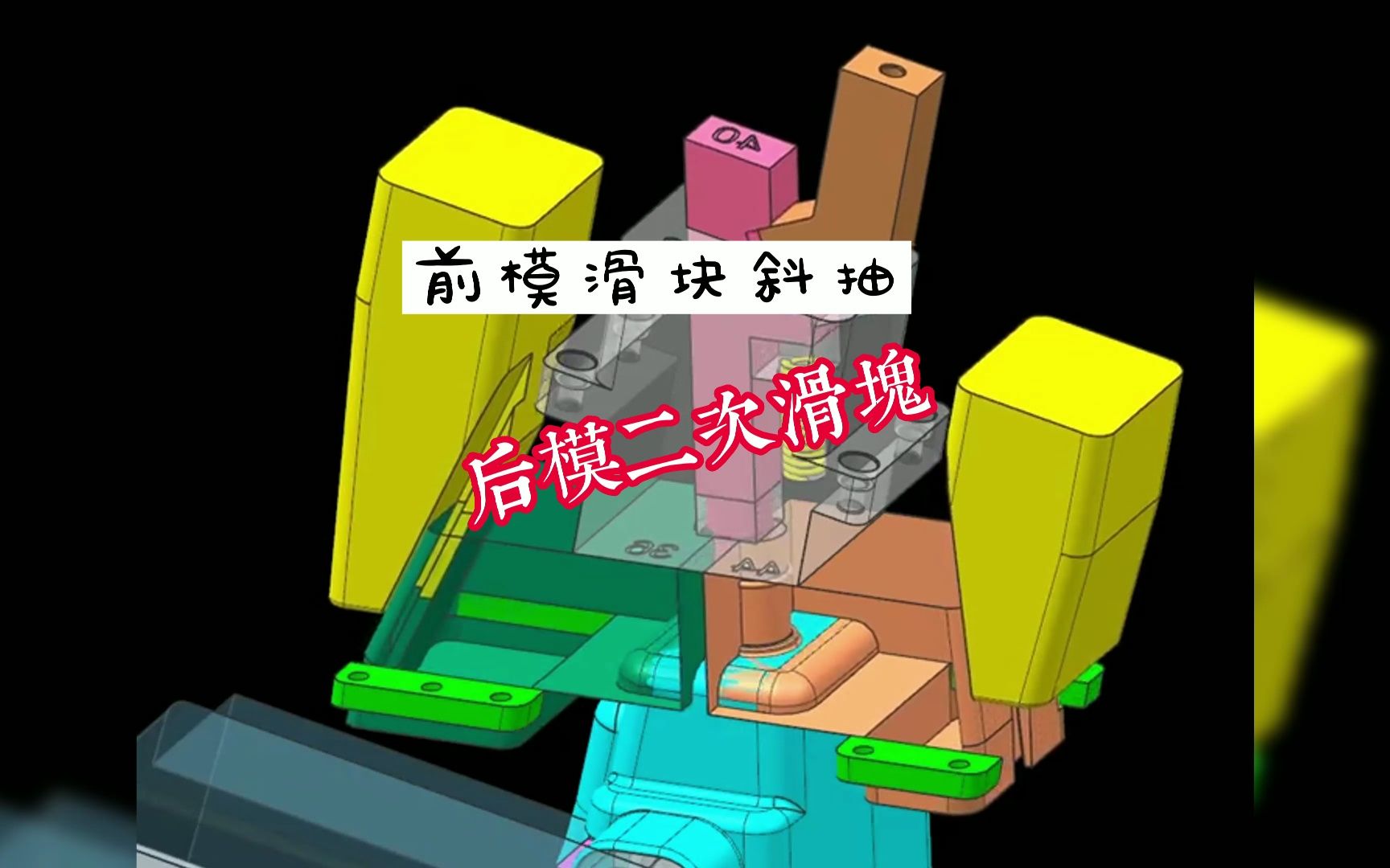经典UG模具设计二次滑块结构,前模滑块斜抽!