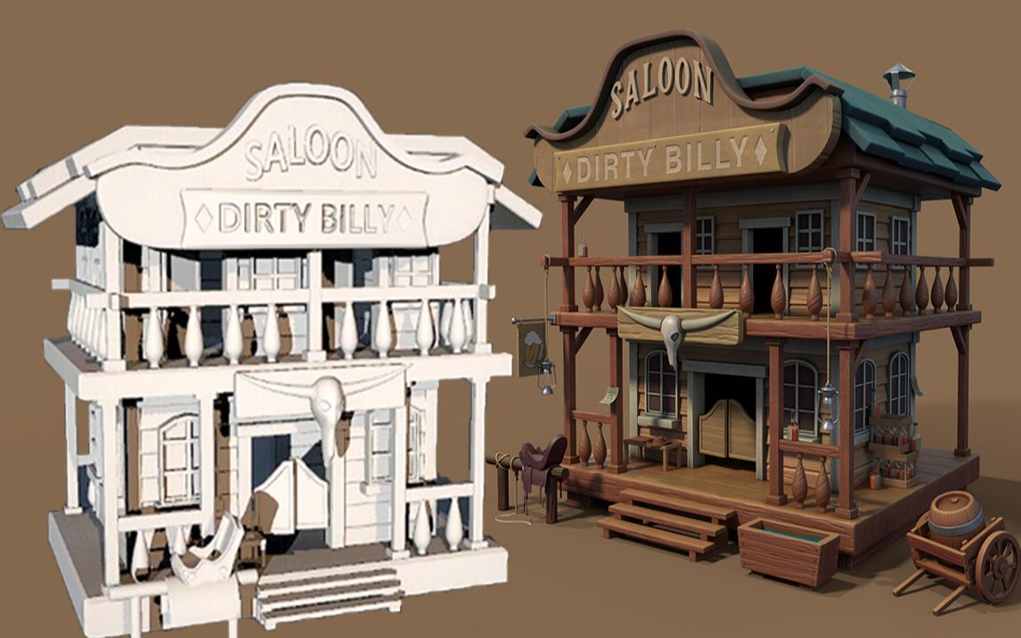 3D游戏场景教学:西部风格楼房max模型制作 打光完整零基础案例(下)