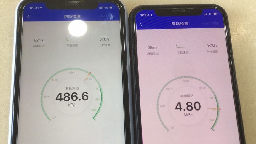 同一地点,联通移动网速对比