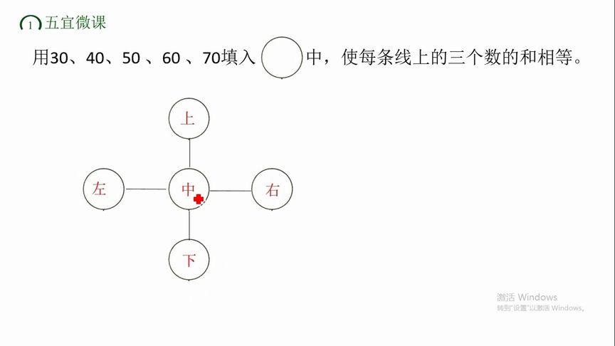 填数使每条线上三个数的和相等,不要试来试去了,这是有方法的