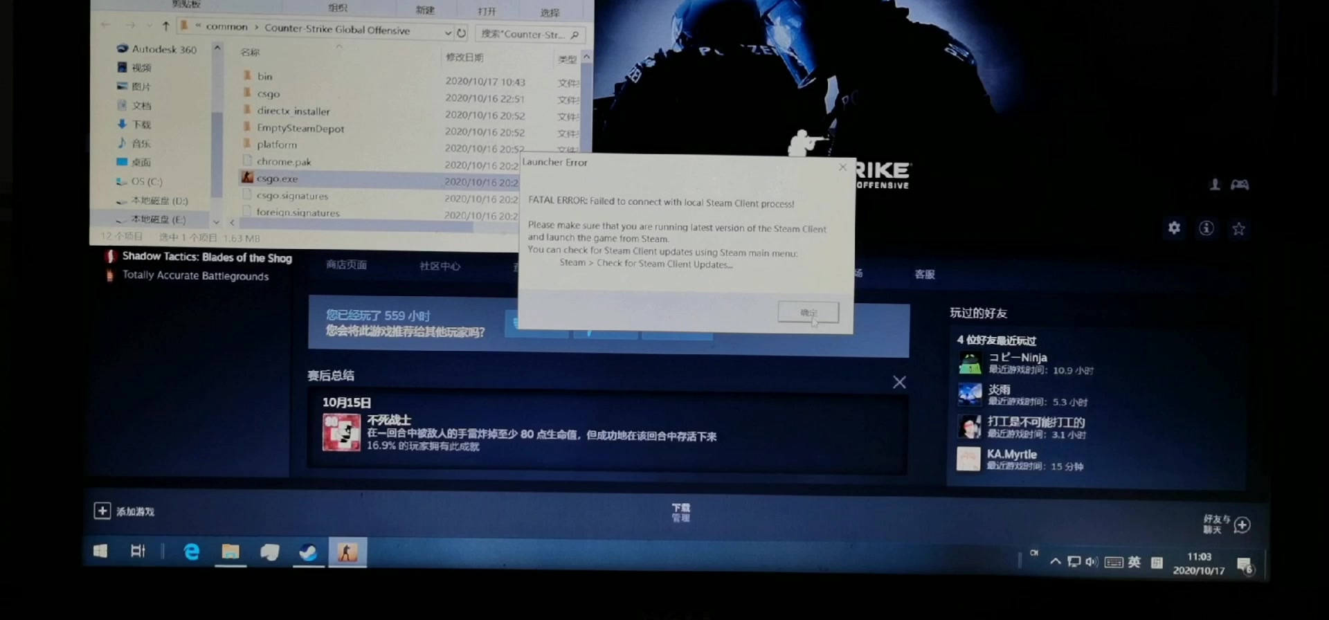 csgo打不开,求助大佬们。