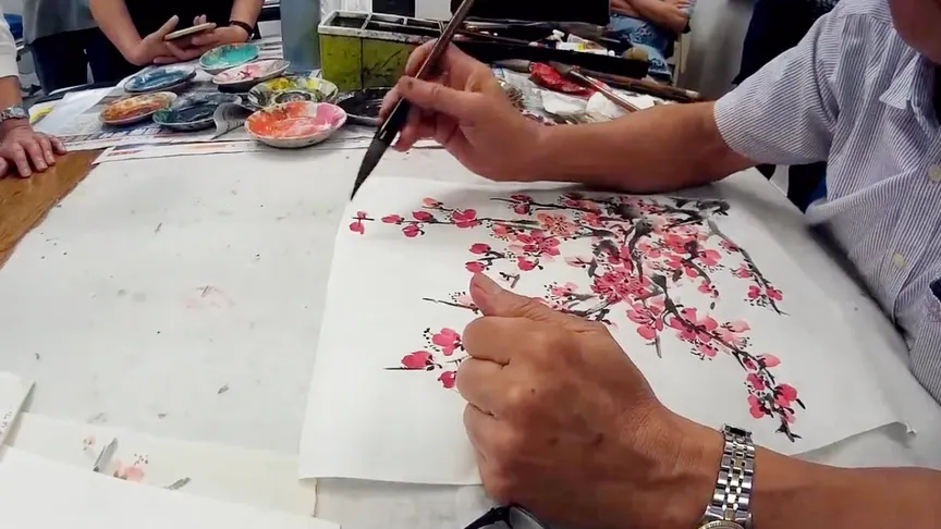 中国画梅花画法技巧技能视频,一学就会!