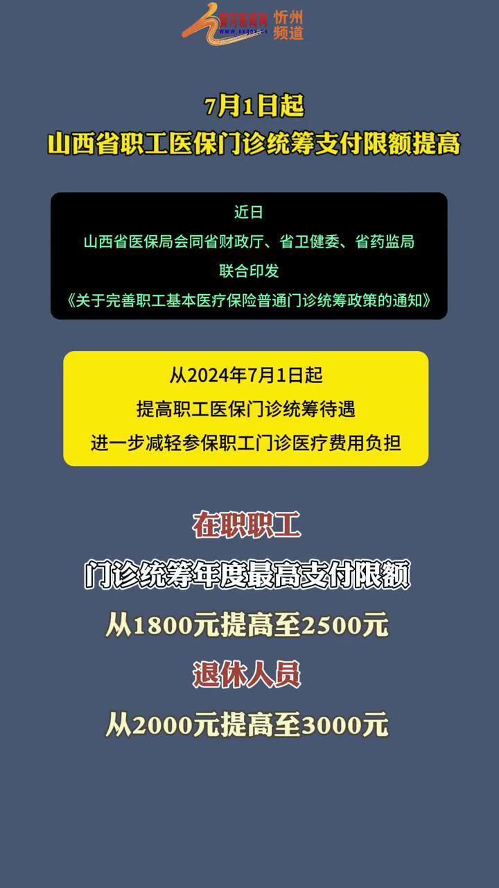 7月1日起,山西省职工医保门诊统筹支付限额提高。#山西#医保