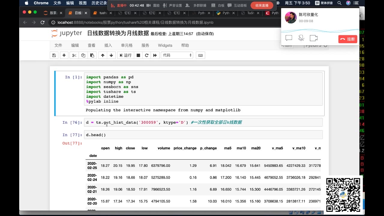 【python股票量化】用pandas日K线数据转为月K线数据 python一对一...