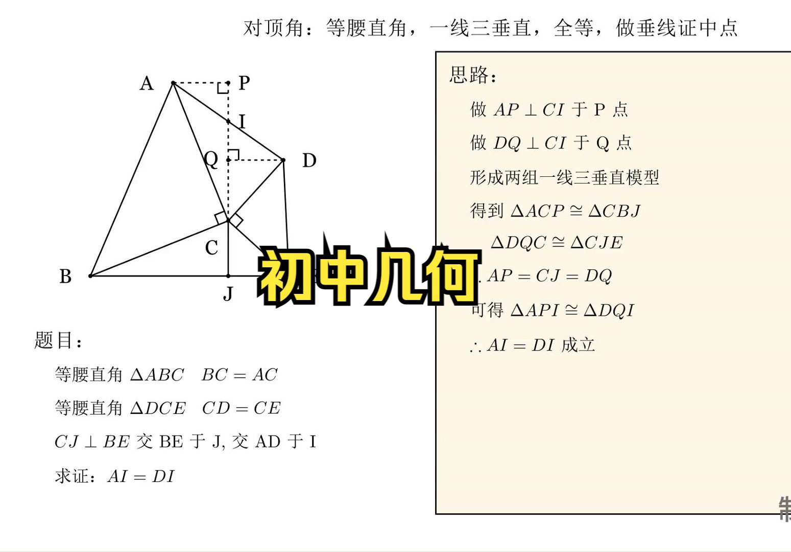 初中几何解题思路,对顶角模型,等腰直角三角形,一线三垂直,全等三角形...