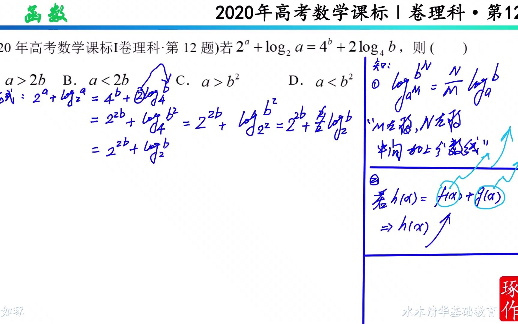 ...课标Ⅰ卷理科第12题 指数函数 对数函数 构造函数解不等式 函数单调性