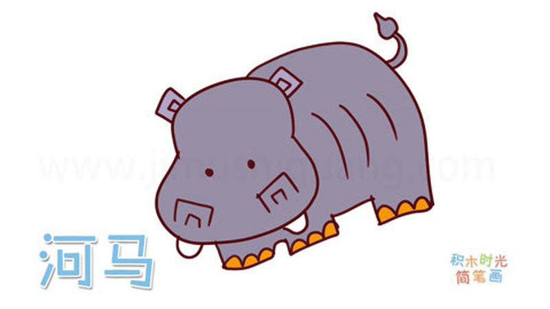 动物简笔画大全,画灰色的河马简笔画