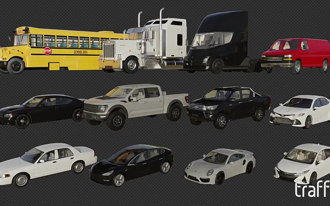 Blender插件-交通工具汽车三维模型绑定预设Car–Traffiq Library–...