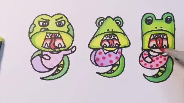 卡通画生肖蛇,简笔画生肖蛇,手绘蛇,美术课生肖教程