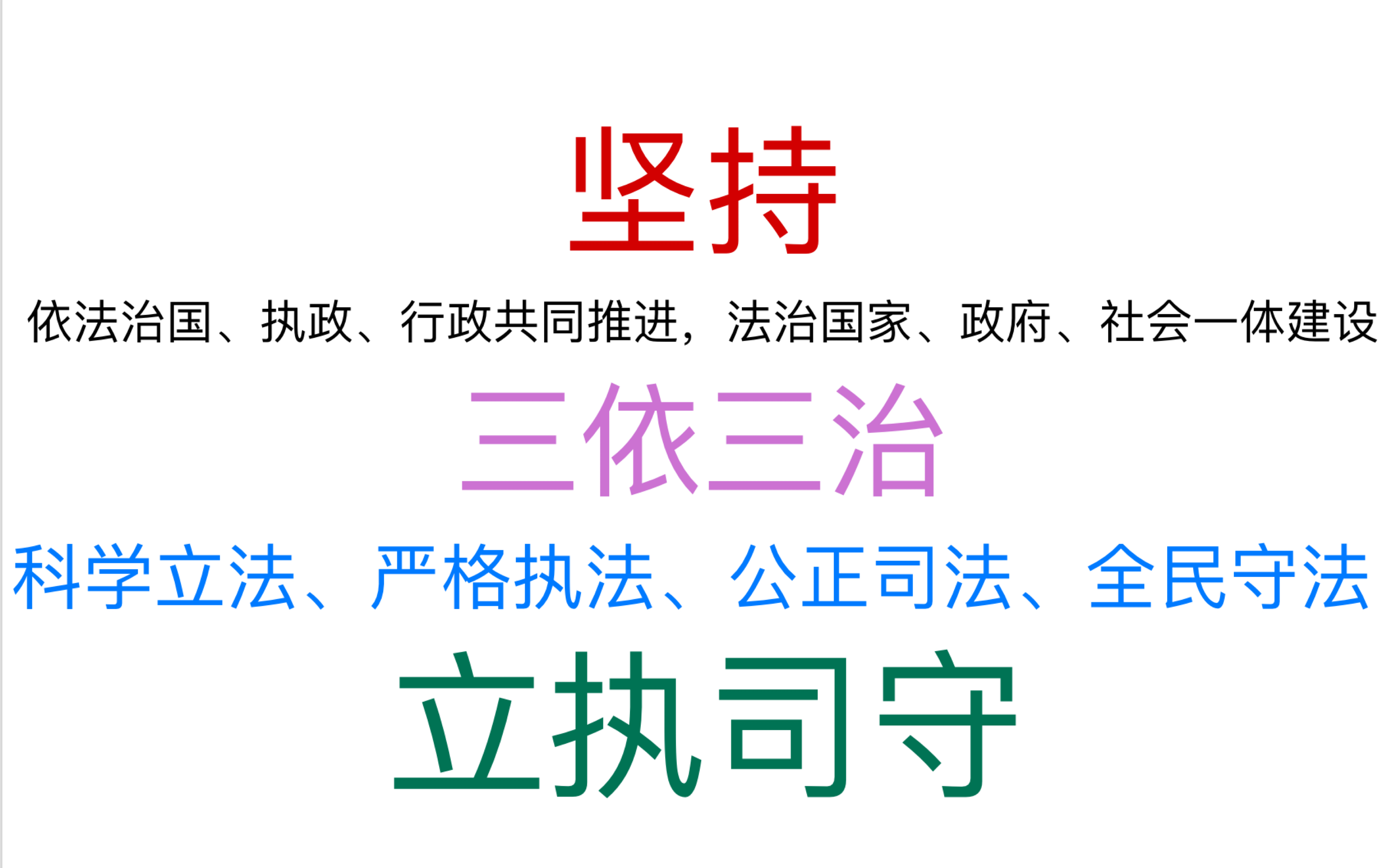 坚持依法治国、执政、行政共同推进,法治国家、法治政府、法治社会...