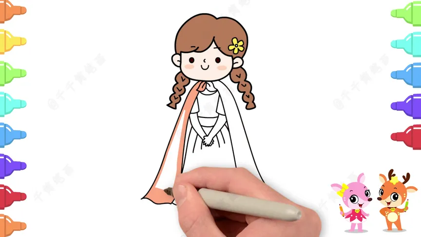 可爱双马尾女孩儿童亲子简笔画,宝宝轻松学画画,卡通人像简单画