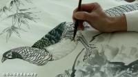 画家张伟演示小写意花鸟画锦鸡的上色过程