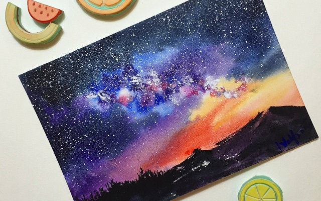 【手绘教程】用水彩画出夜晚绚烂的星空