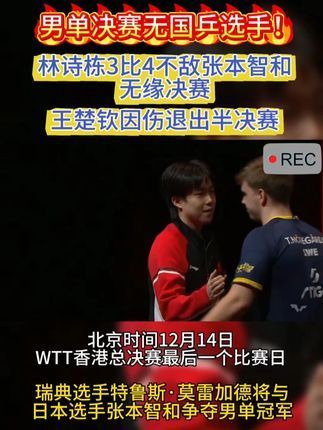 男单决赛无国乒选手! 林诗栋3比4不敌张本智和,王楚钦因伤退赛!(编辑:...