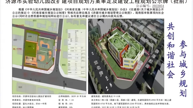 济源市实验幼儿园改扩建项目规划方案审定及建设工程规划公示