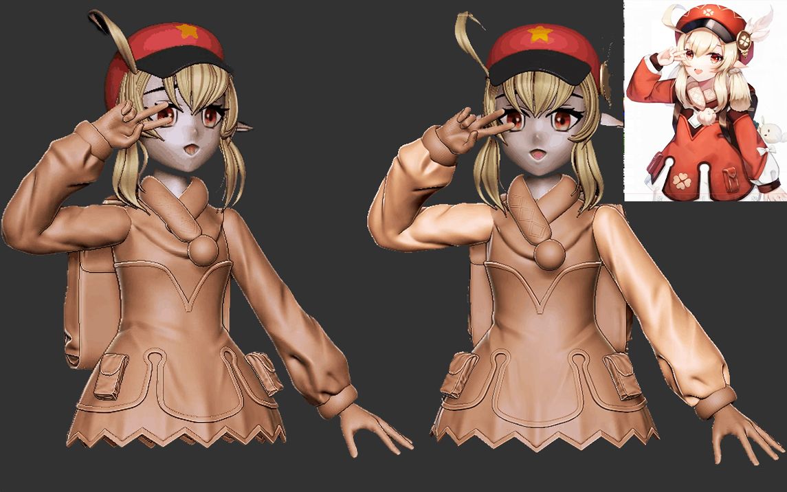 【Zbrush新手建模】原神游戏超萌可莉3D游戏角色雕刻手办建模教程,...