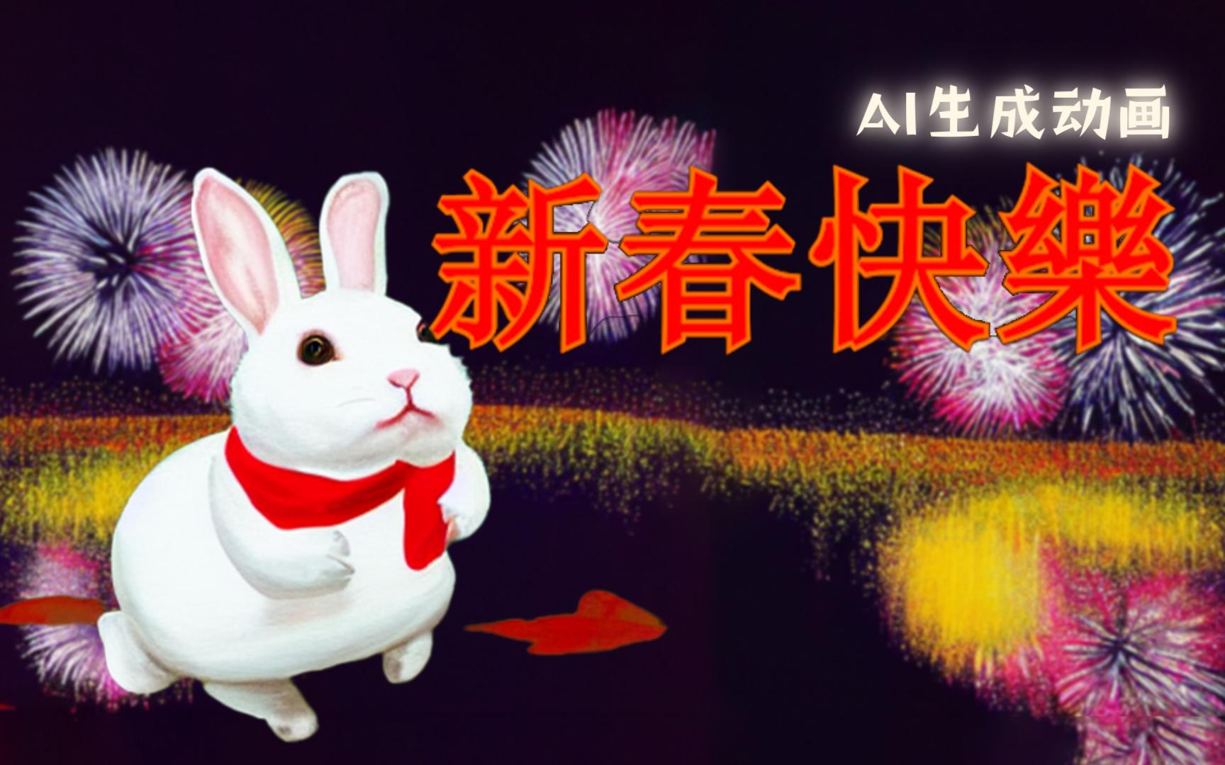 AI生成动画:新春贺岁,肥兔跳舞