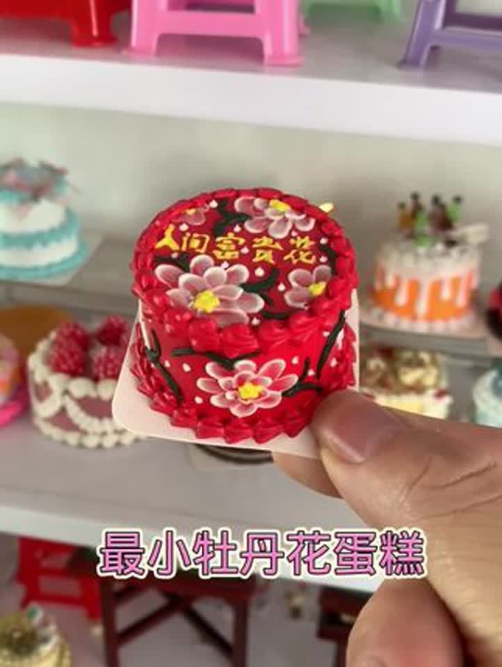 迷你厨房最小牡丹花蛋糕 微缩里的迷你世界