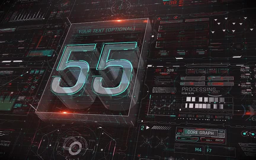 AE模板-60秒倒计时10秒倒计时HUD科技倒计时