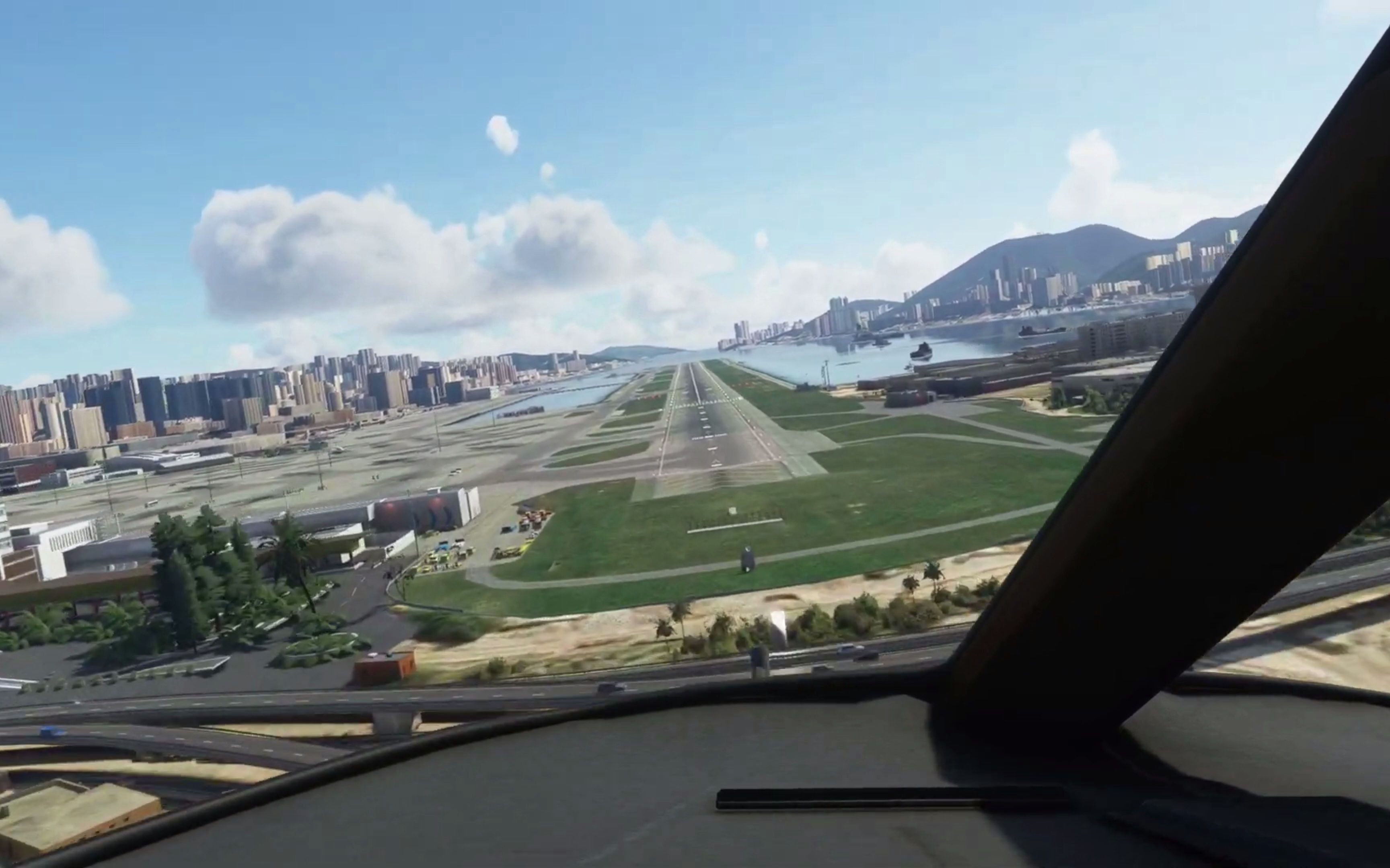 微软模拟飞行2020 | 落地香港启德机场 | 驾驶舱视角 | 倍速 | 高画质 | 4K