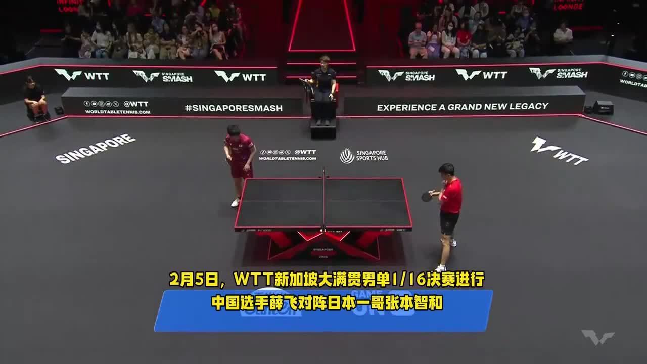 WTT新加坡大满贯,薛飞3-1淘汰日本一哥张本智和