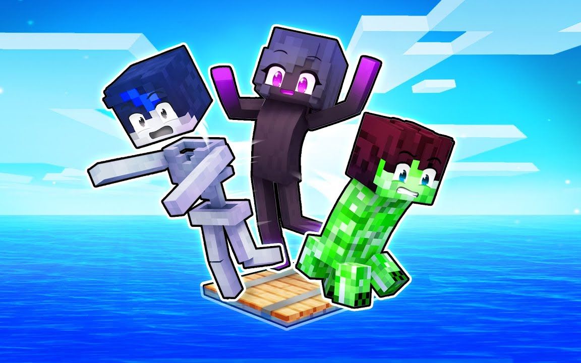 ...我的世界|模组生物挑战Playing As MOBS On A ONE BLOCK Raft!