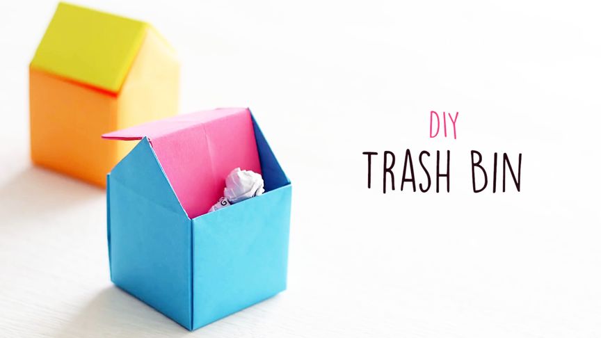 创意折纸DIY,教你制作一个带盖的垃圾桶