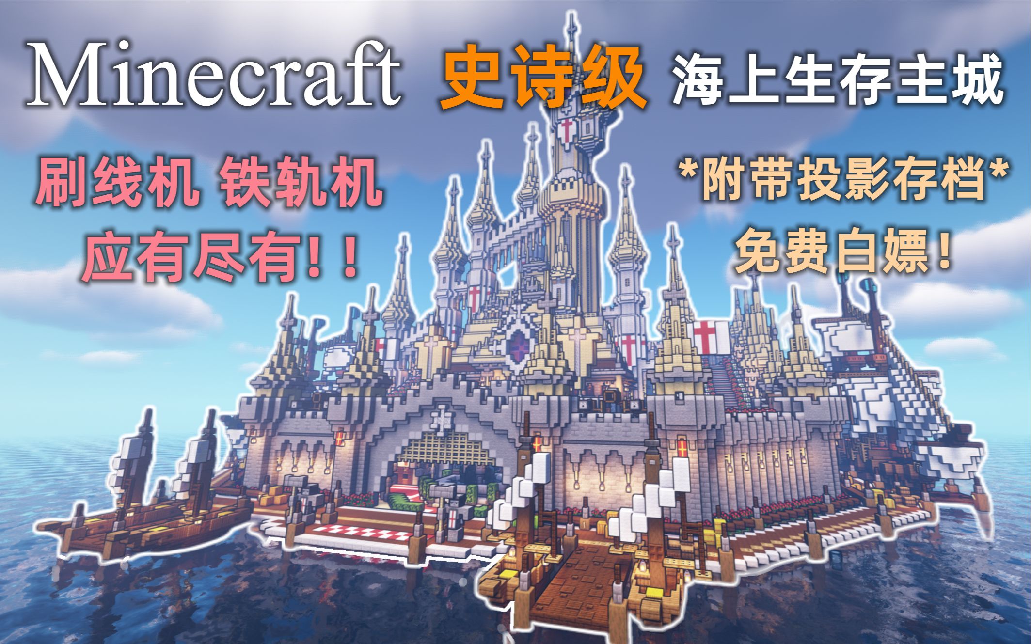 爆肝一个月!全网首发的红石海上生存主城!含多种生存机器!多人生存...