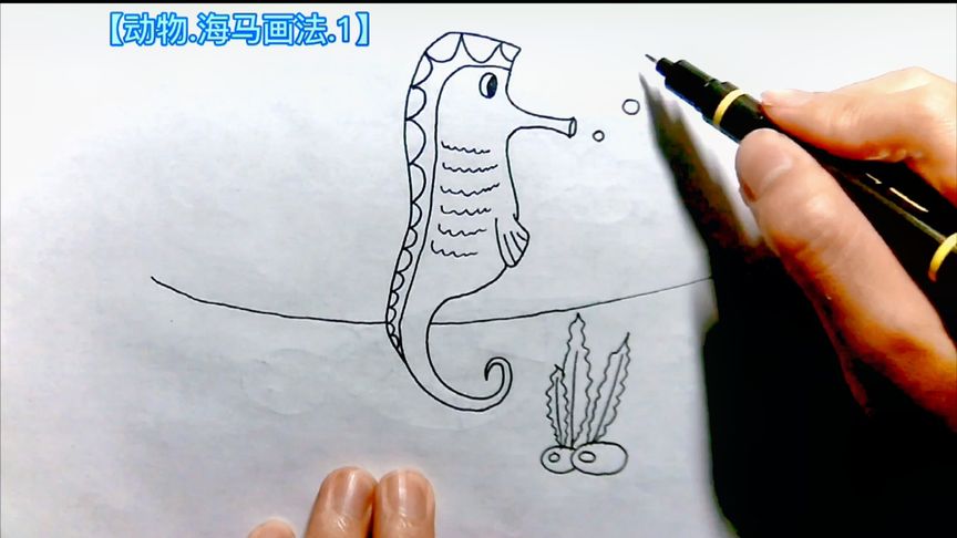 简笔画儿童画大全52 手绘动物海马画法1 在家学画画
