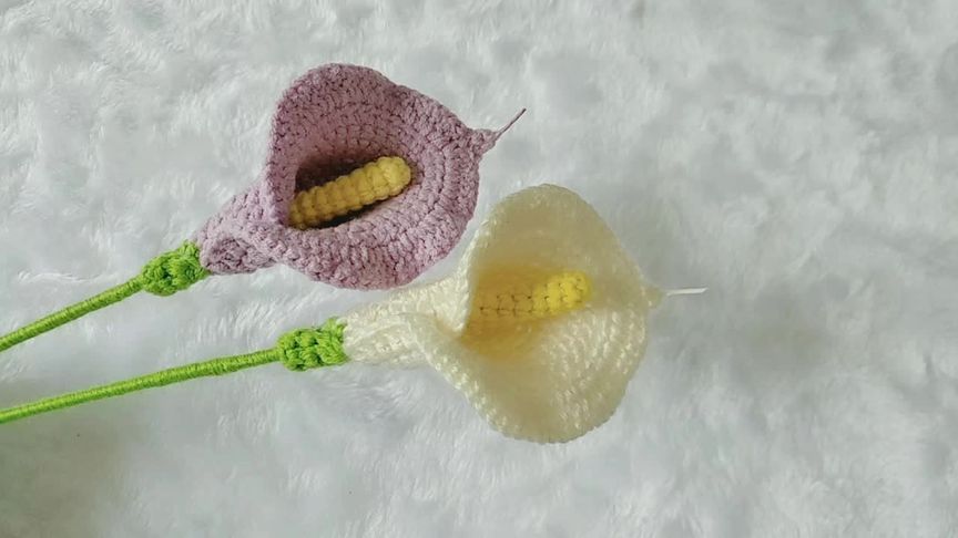 几分钟教你学会用毛线编织马蹄莲花朵,超级简单易学 下篇