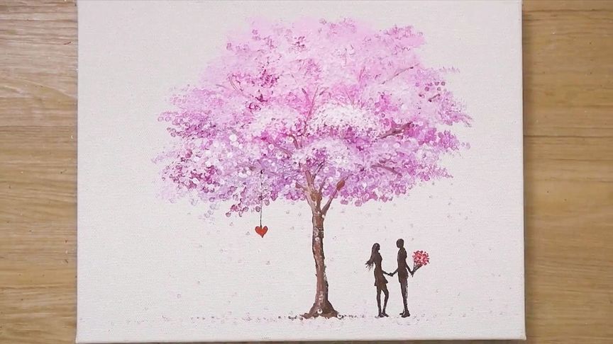 手工绘画教程,看看如何用棉签画粉红色的樱花树!