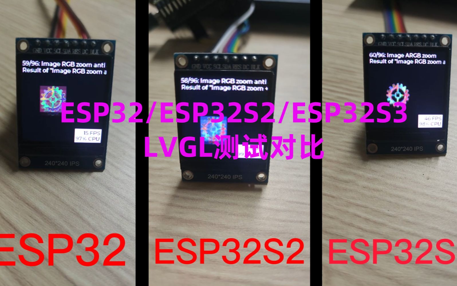 ESP32/ESP32S2/ESP32S3 LVGL显示效果对比测试