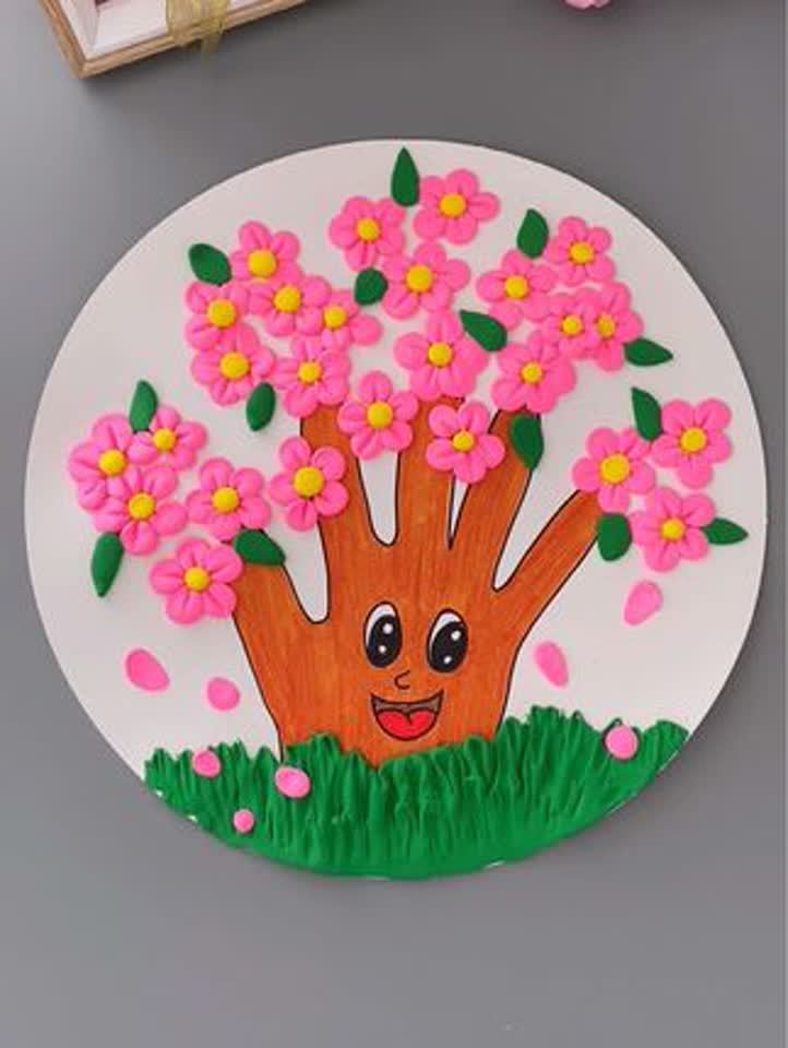 简单漂亮的儿童创意手掌画 樱花树