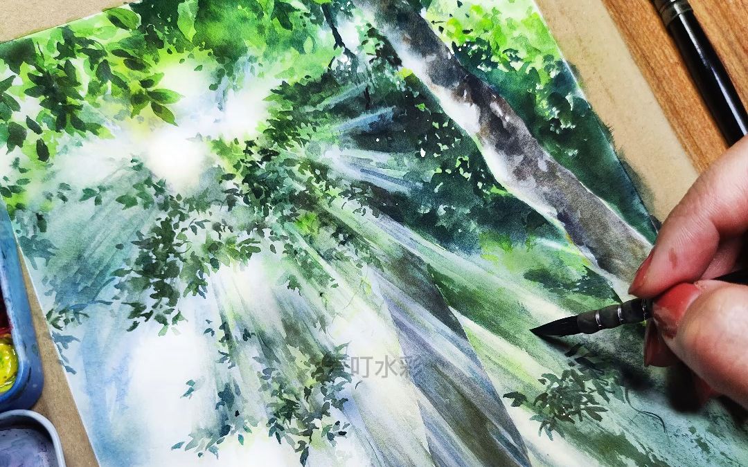 水彩||森林里的丁达尔效应