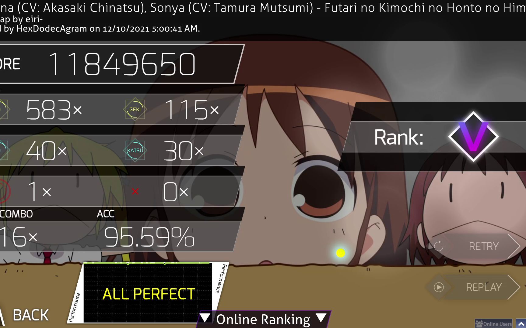 【osu!】[个人纪录] 两个人心情的真正秘密 ★4.20 无Mod 全连