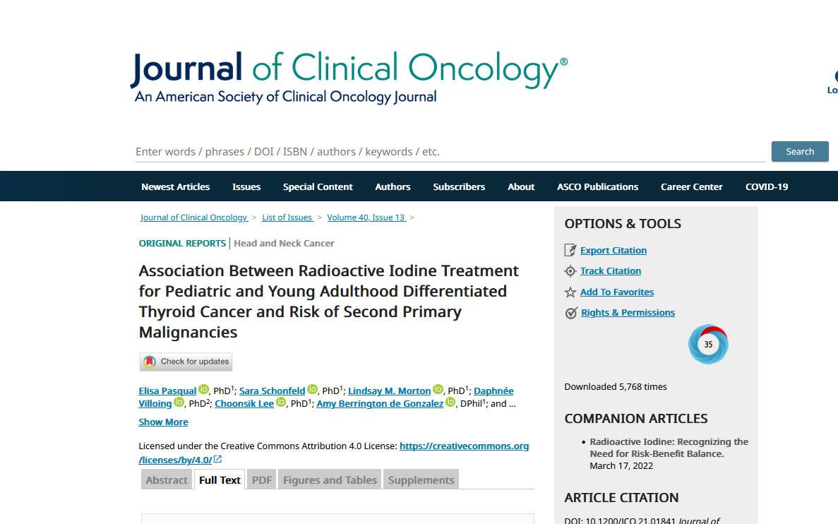最新纯SEER数据库影响因子44-JCO杂志论文--甲状腺癌放疗和第二...