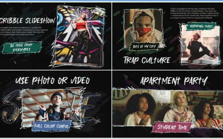 AE模板-铅笔彩笔涂抹嘻哈线框效果的时尚人物主播模特介绍视频综艺...