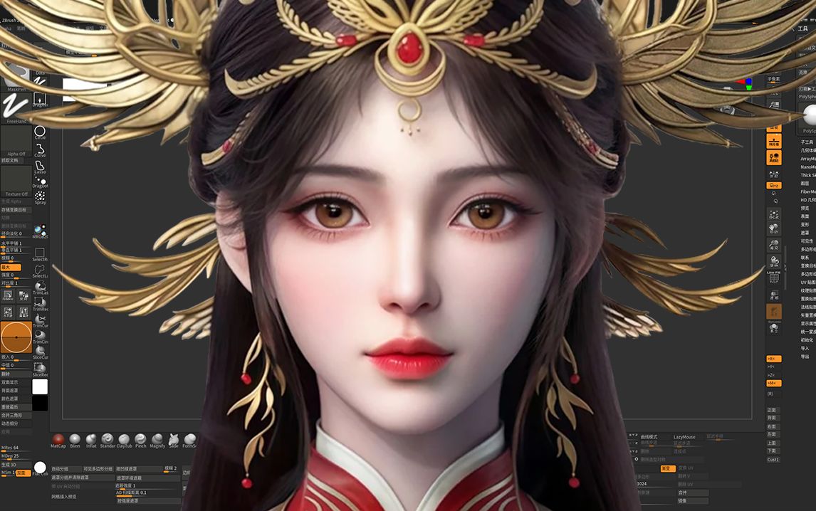 中式嫁衣真的绝!凤冠霞帔火灵儿模型制作,zbrush雕刻完美世界动漫...