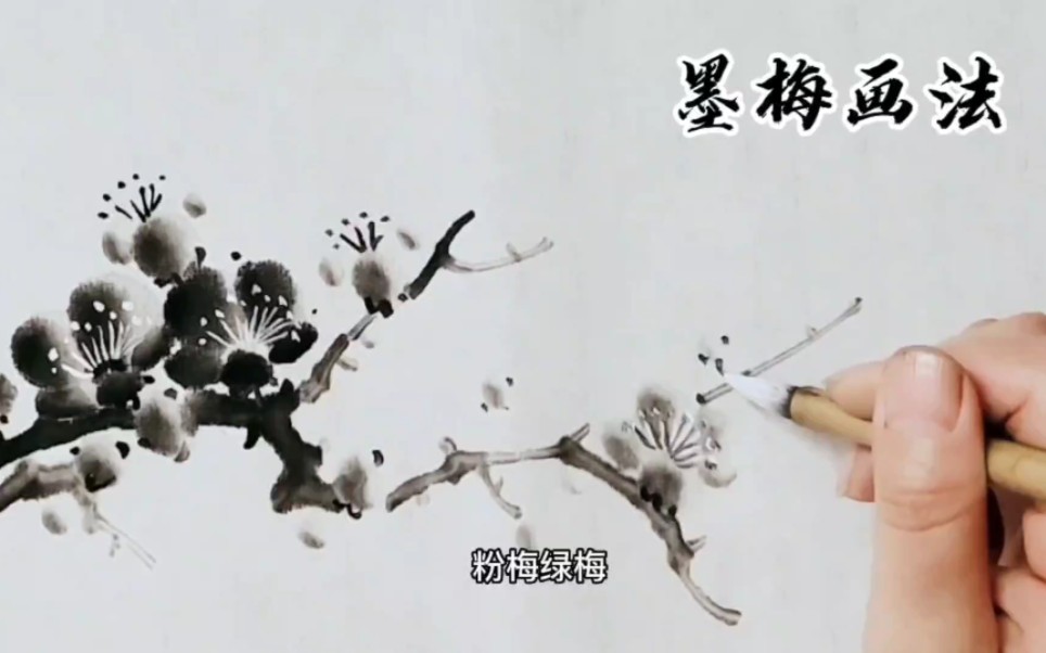 国画教程,墨梅画法,加了透胶水的墨梅更透亮