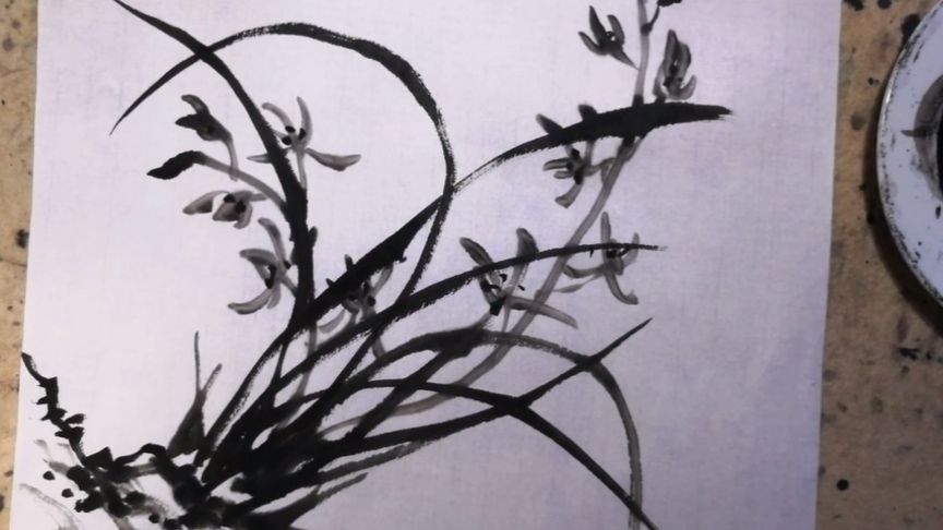 国画兰花,每天两分钟的用笔用墨练习,坚持就有收获