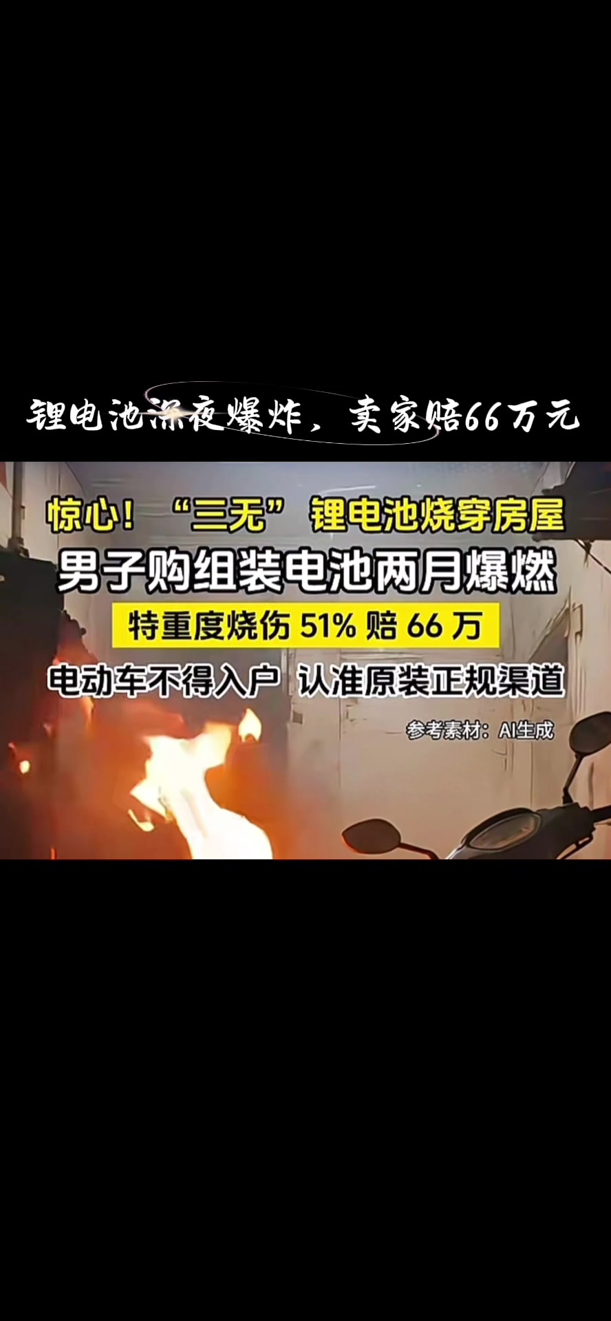 “三无”锂电深夜爆炸,卖家赔66万元! 一块2400元的“三无”组装产品...