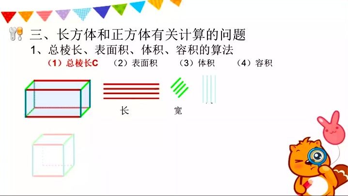 精品微课:小学数学长方体和正方体的总棱长、表面积、体积的计算方法