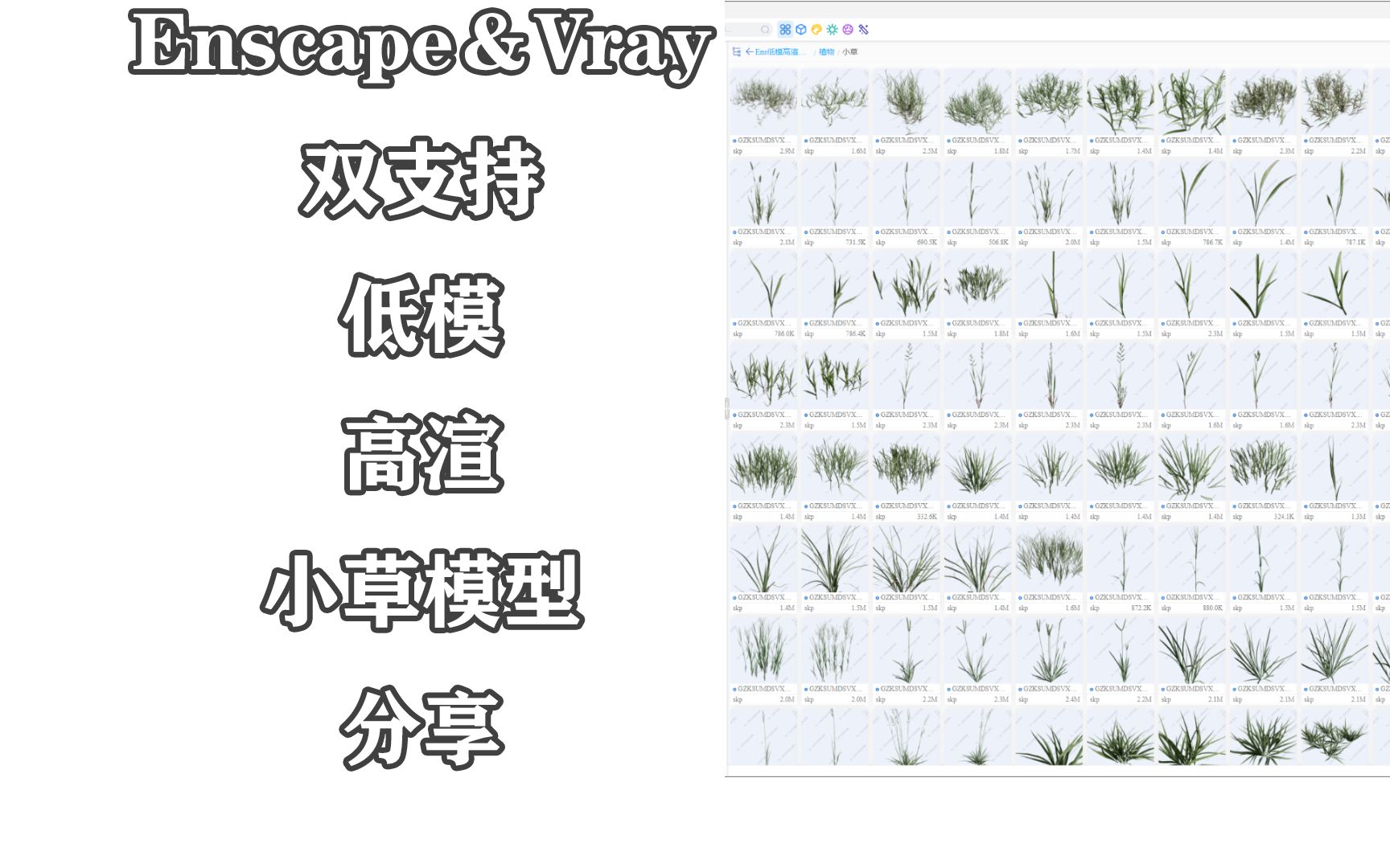enscape和vray双低模高渲小草模型赠送