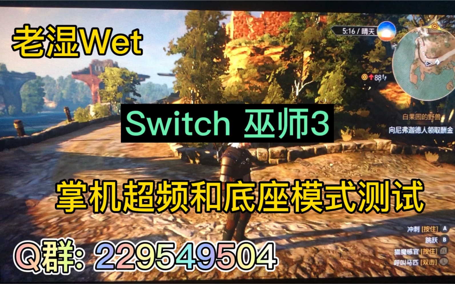 老湿Wet来测试【巫师3】switch掌机超频帧率和底座模式掌机画面改善...