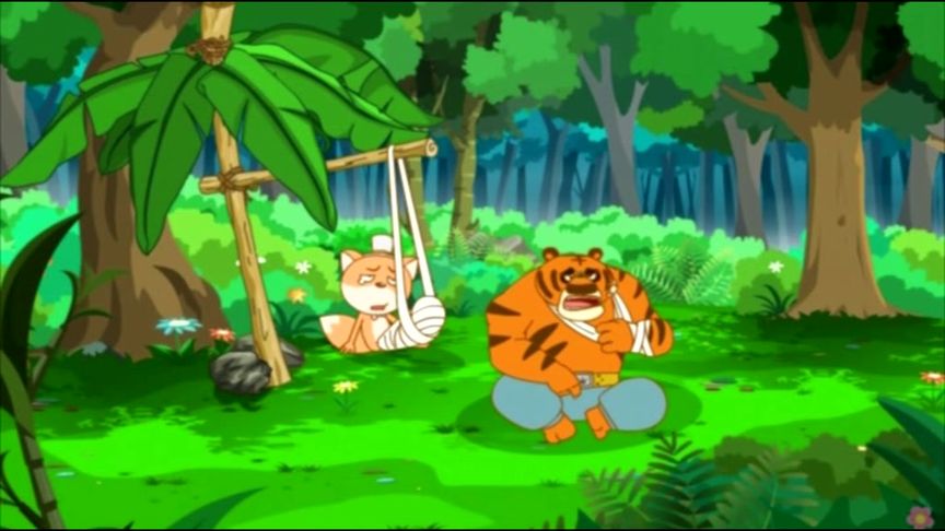 皮皮猪:一只大老虎居然怕三只小猪,还被追着打,真丢人!