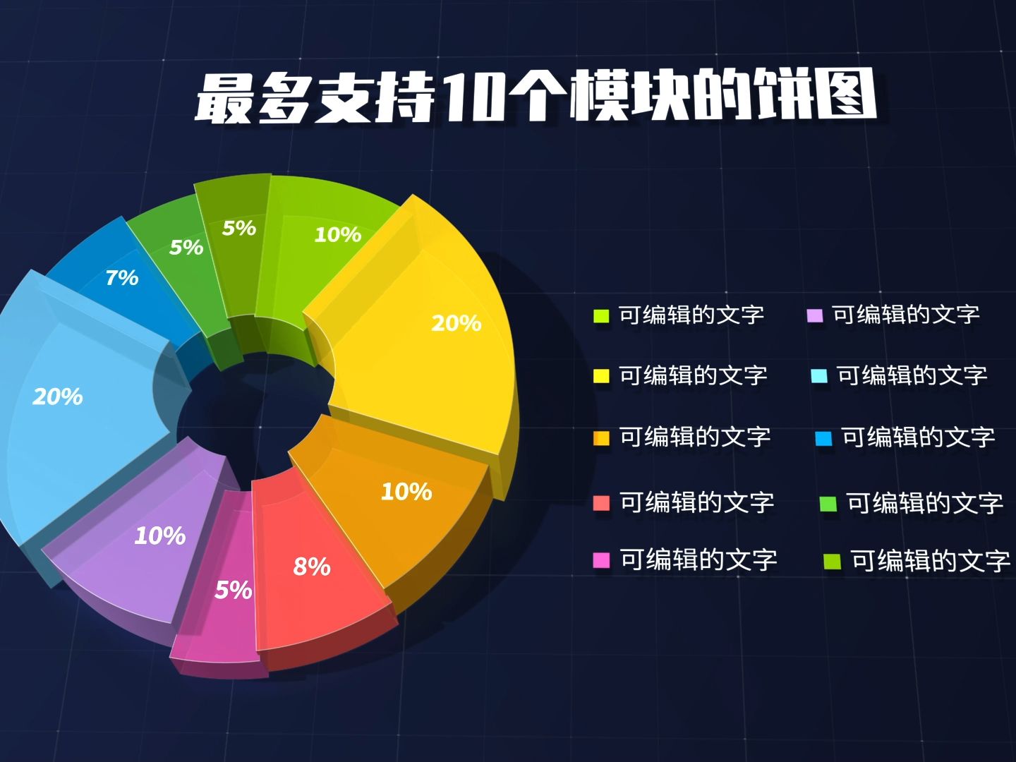 企业蓝色科技三维饼图数据图AE模板