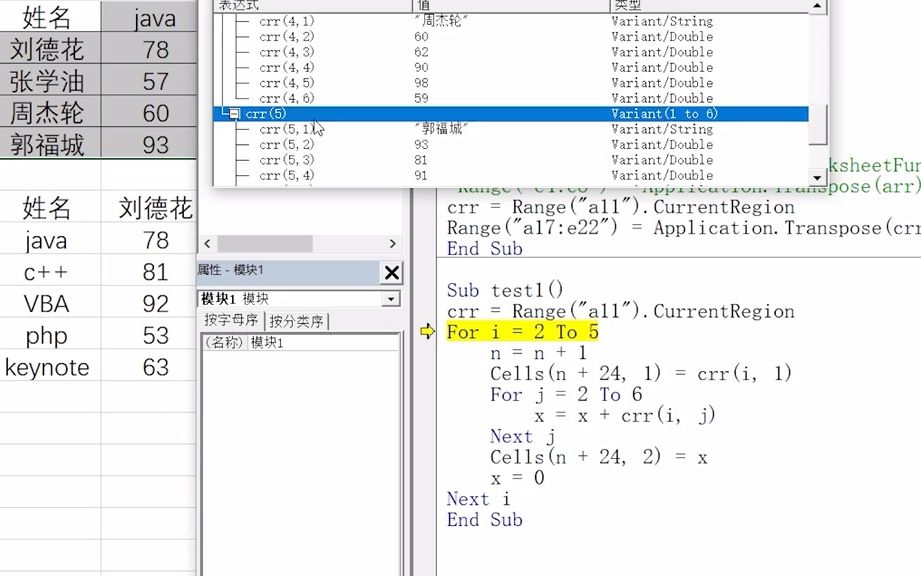 Excel vba入门教程,用for循环嵌套读取数组,统计总分 学浪计 - 抖音
